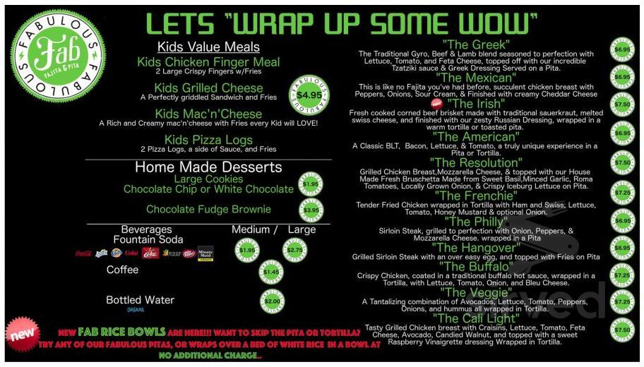 Menu - Batavia NY's Fab Fajita & Pita | Sirved