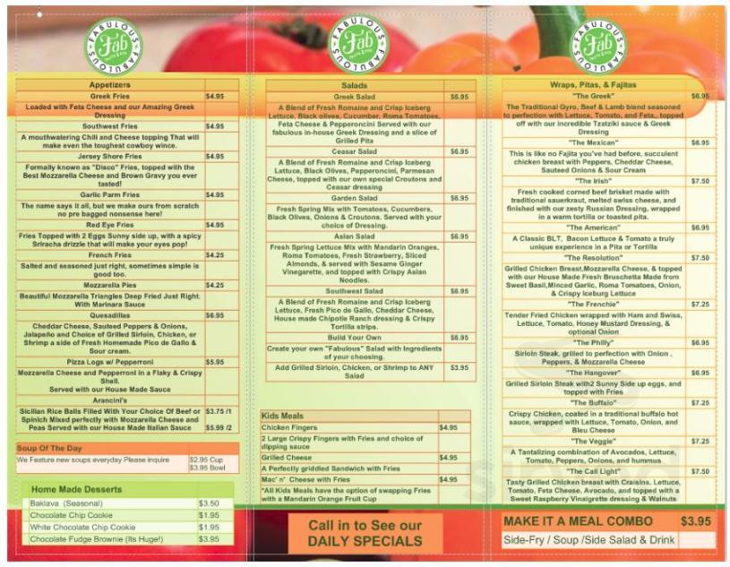 Menu - Batavia NY's Fab Fajita & Pita | Sirved