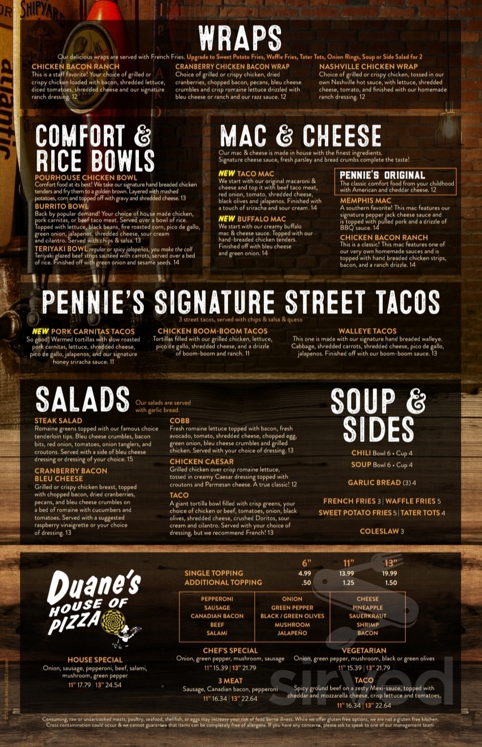 SouthTown PourHouse menu in Fargo, North Dakota, USA