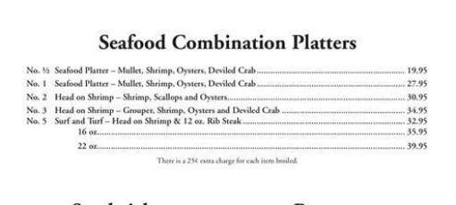 Menu for Angelo's Seafood Restaurant in Panacea, FL | Sirved