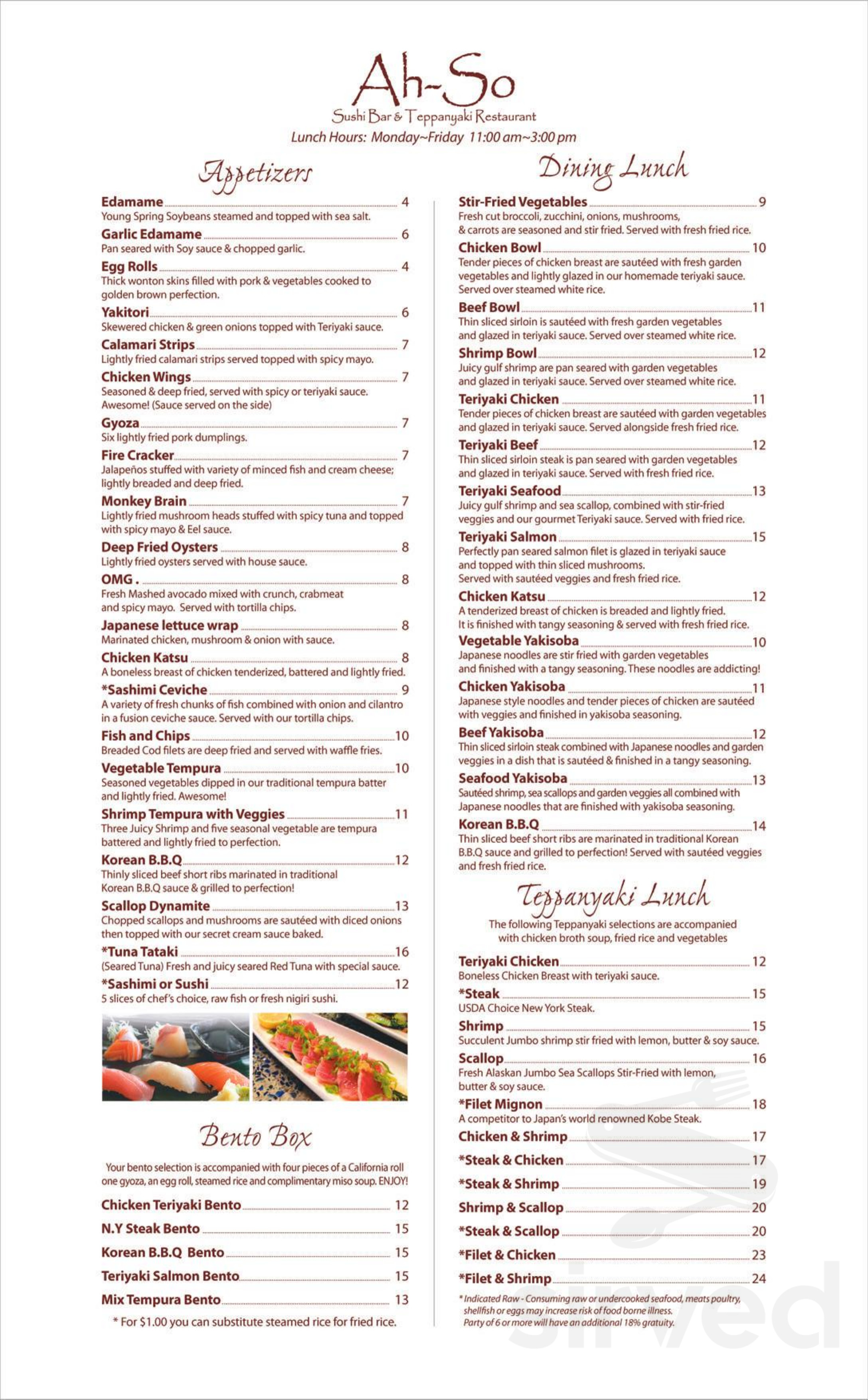 AH-SO Sushi & Steak menus in Goodyear, Arizona, United States