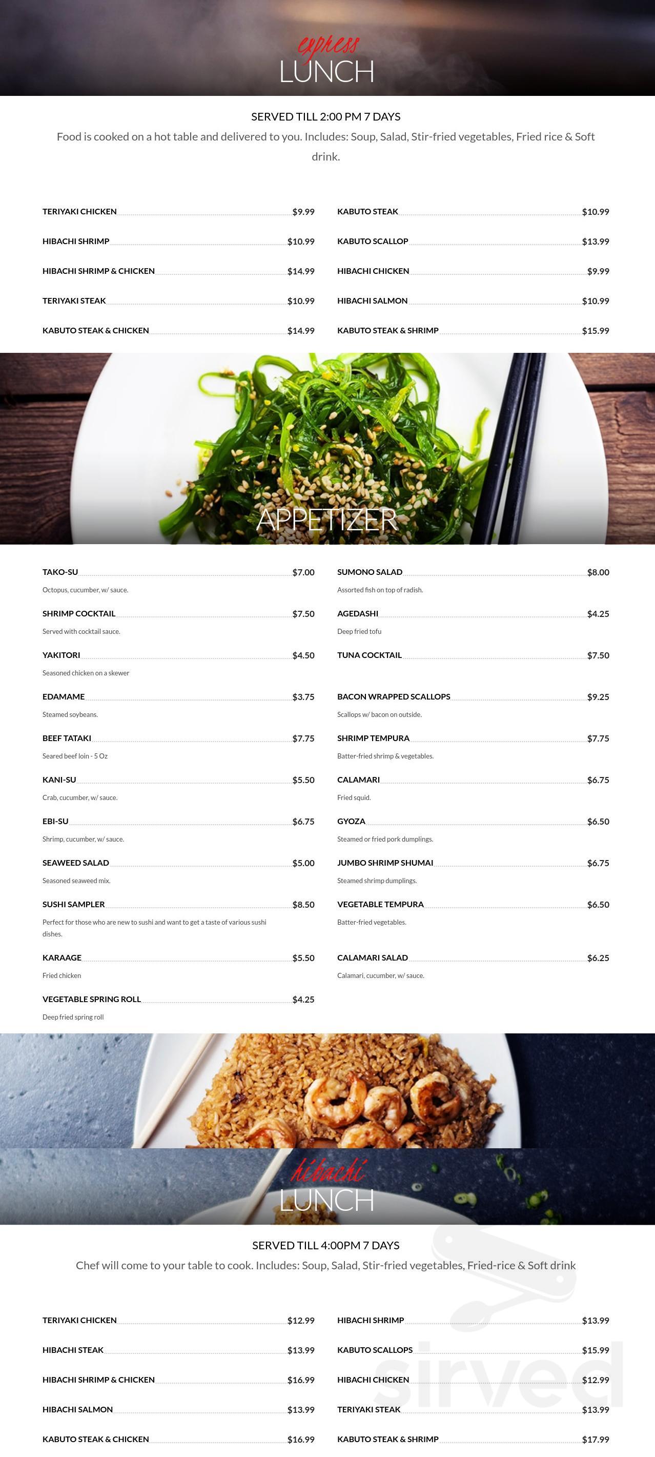 Menu - Midlothian VA's Kabuto Japanese House of Steaks and Sushi | Sirved