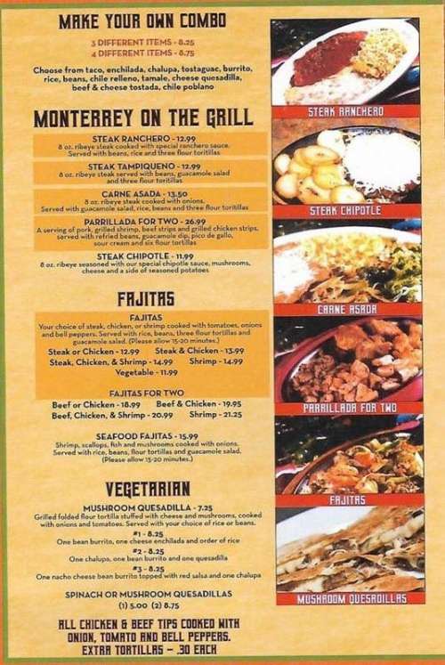 Monterrey Mexican Restaurant menu in Columbia, South Carolina, USA