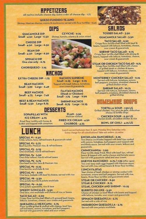 Monterrey Mexican Restaurant menu in Columbia, South Carolina, USA