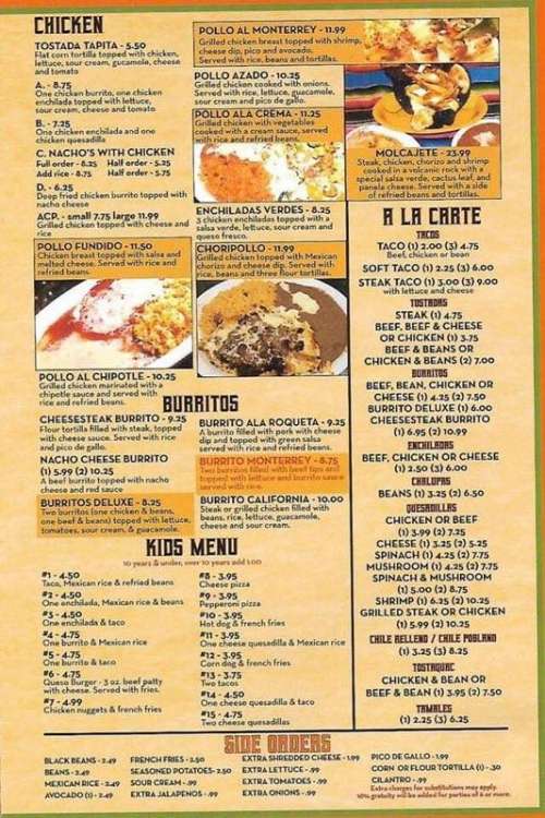 Monterrey Mexican Restaurant menu in Columbia, South Carolina, USA