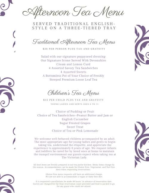 Victorian Lady of Academy Hill menu in Greensburg, Pennsylvania, USA