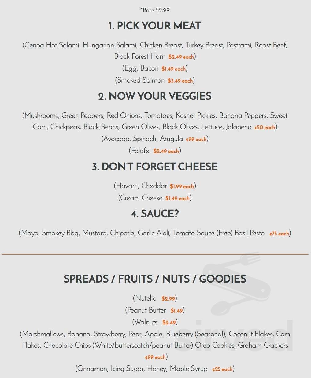 Muncheez Creperie menu in North York, Ontario, Canada