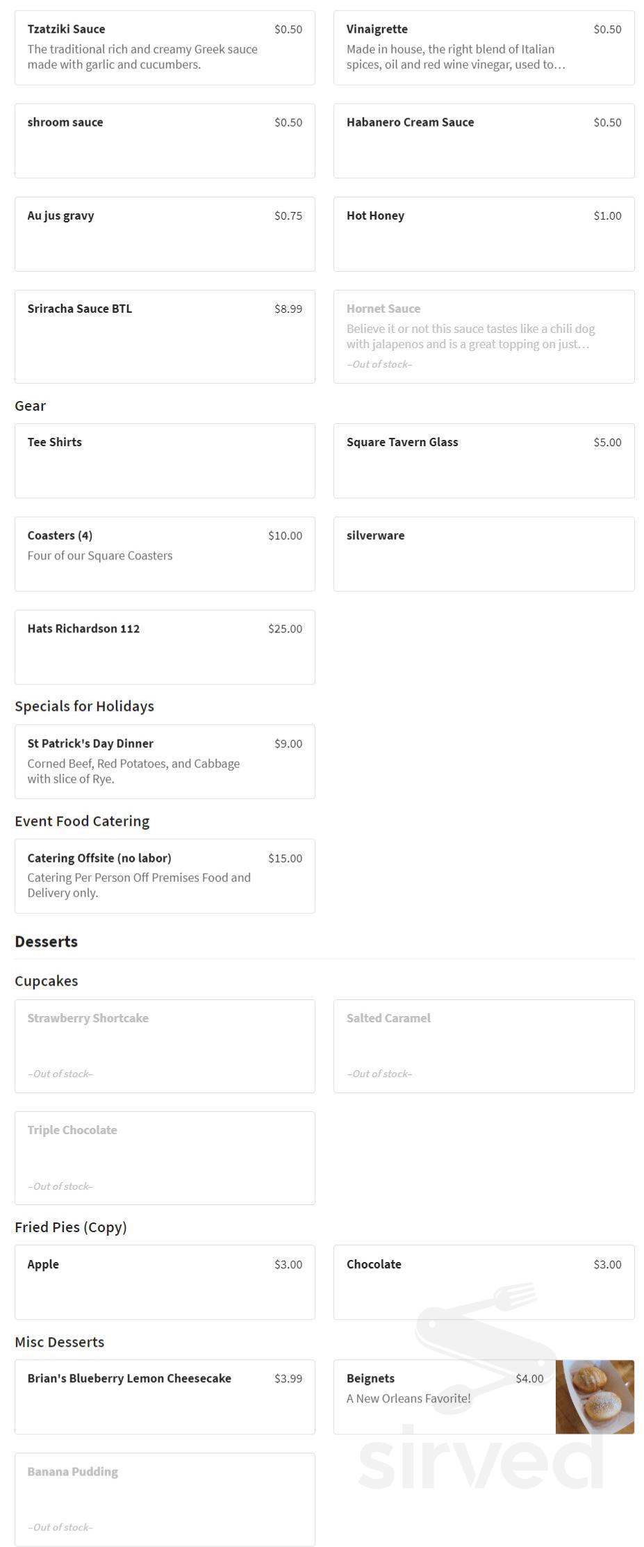 Menu - Trenton TN's Square Tavern | Sirved