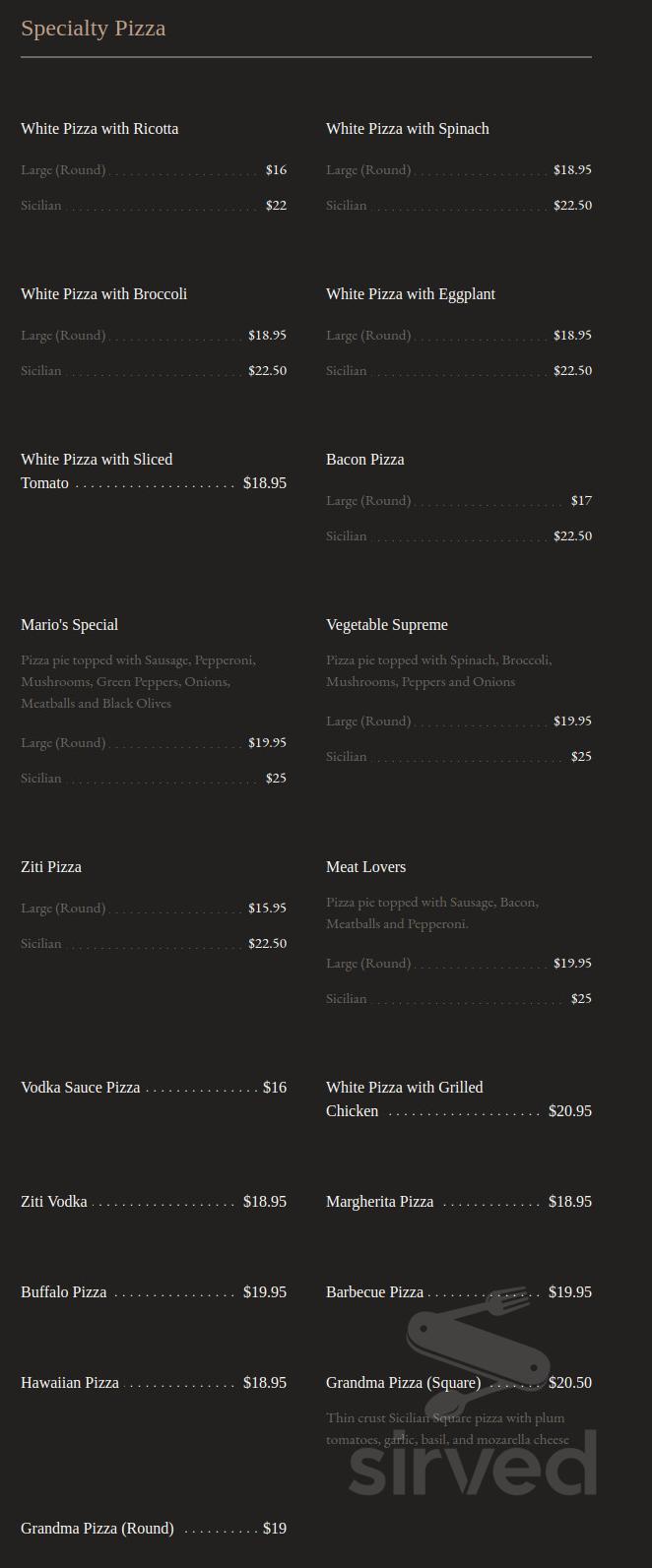 Menu - Bloomfield NJ's Mario's Famous Pizzeria | Sirved