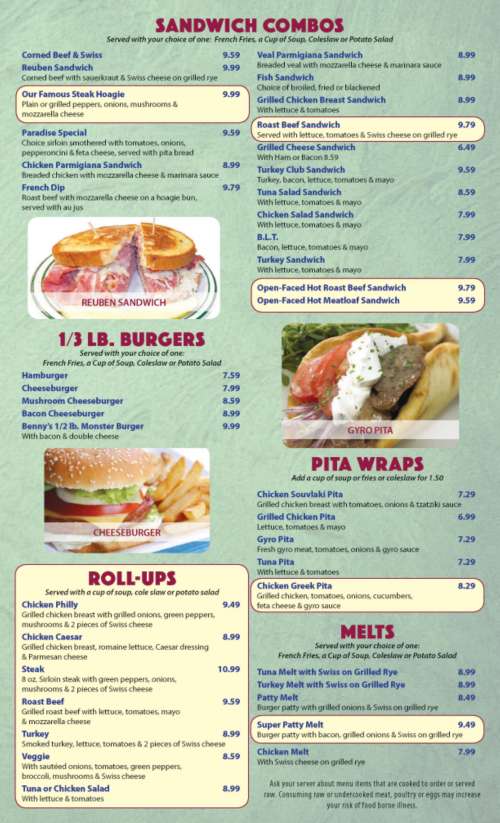 Paradise Restaurant menu in Safety Harbor, Florida, USA