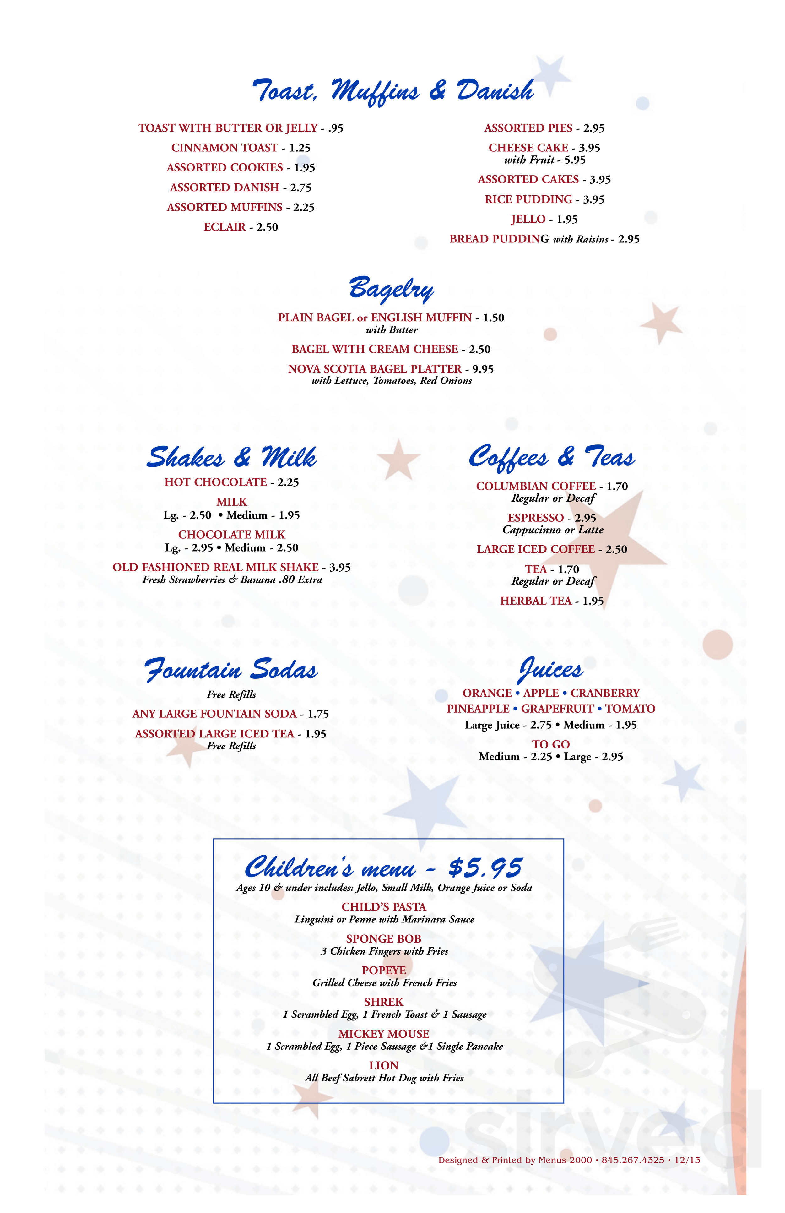 Betsy Ross Diner menu in Oak Ridge, New Jersey, USA