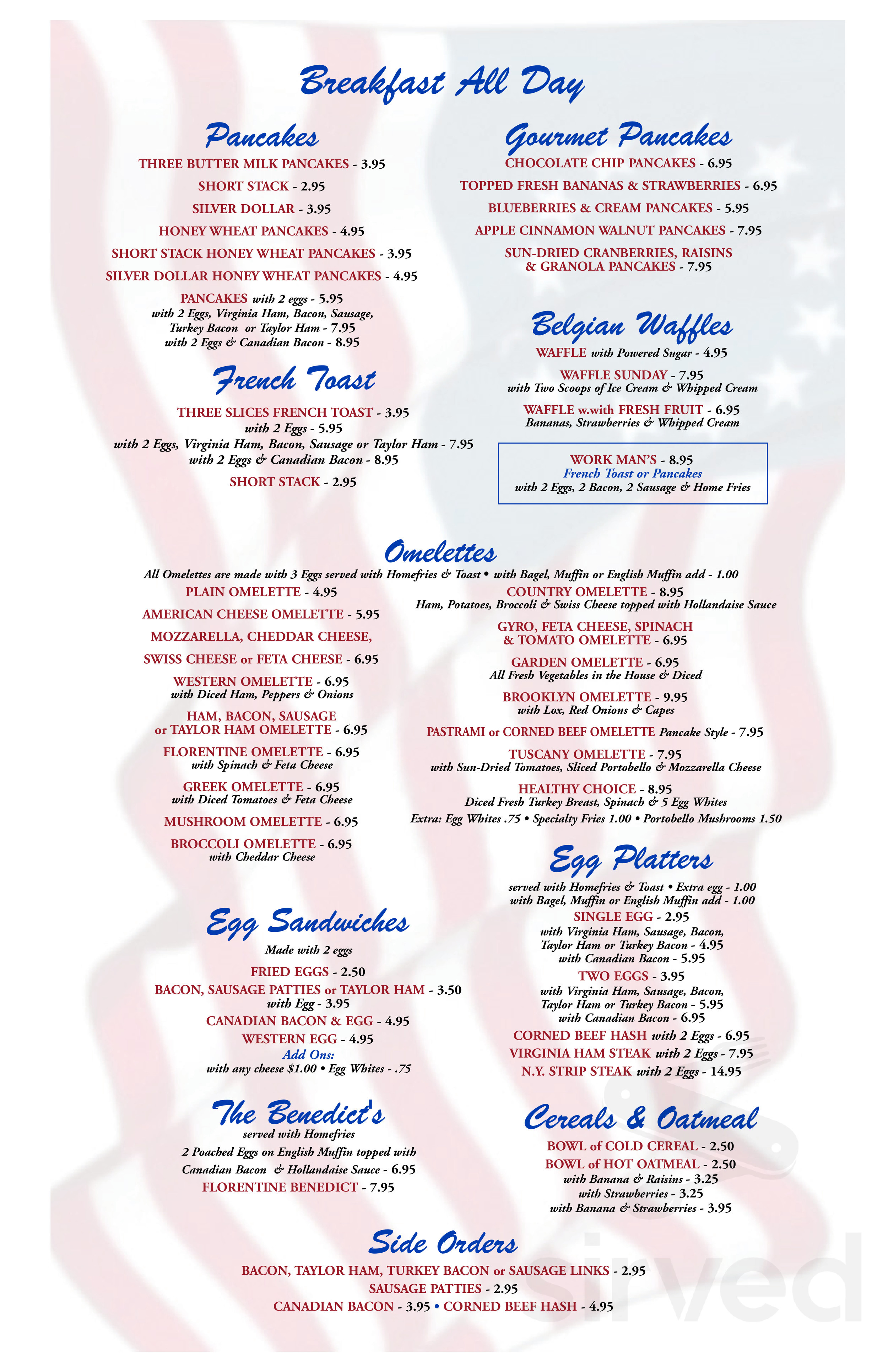 Betsy Ross Diner menu in Oak Ridge, New Jersey, USA