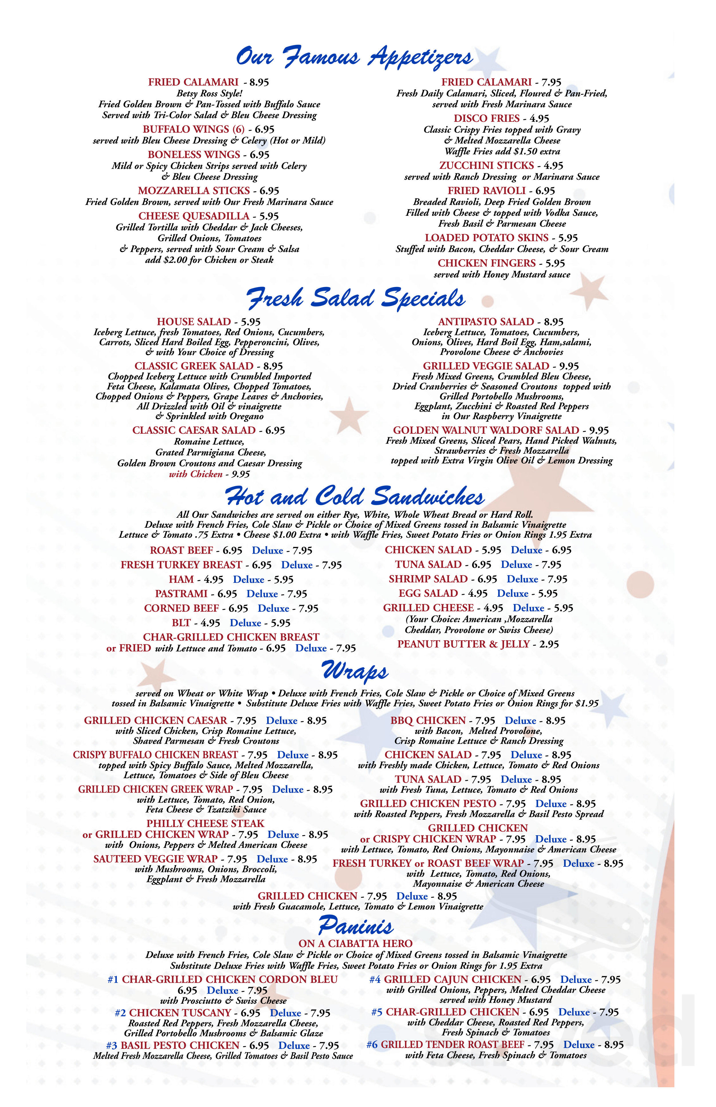 Betsy Ross Diner menu in Oak Ridge, New Jersey, USA