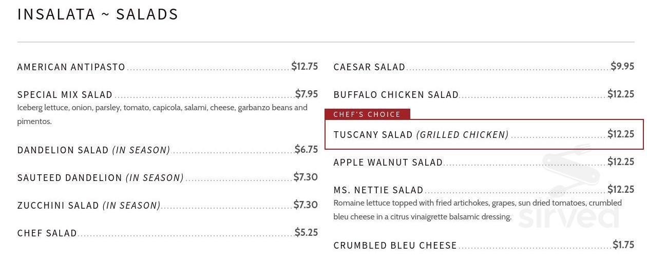 Chef's Restaurant menu in Buffalo, New York, USA