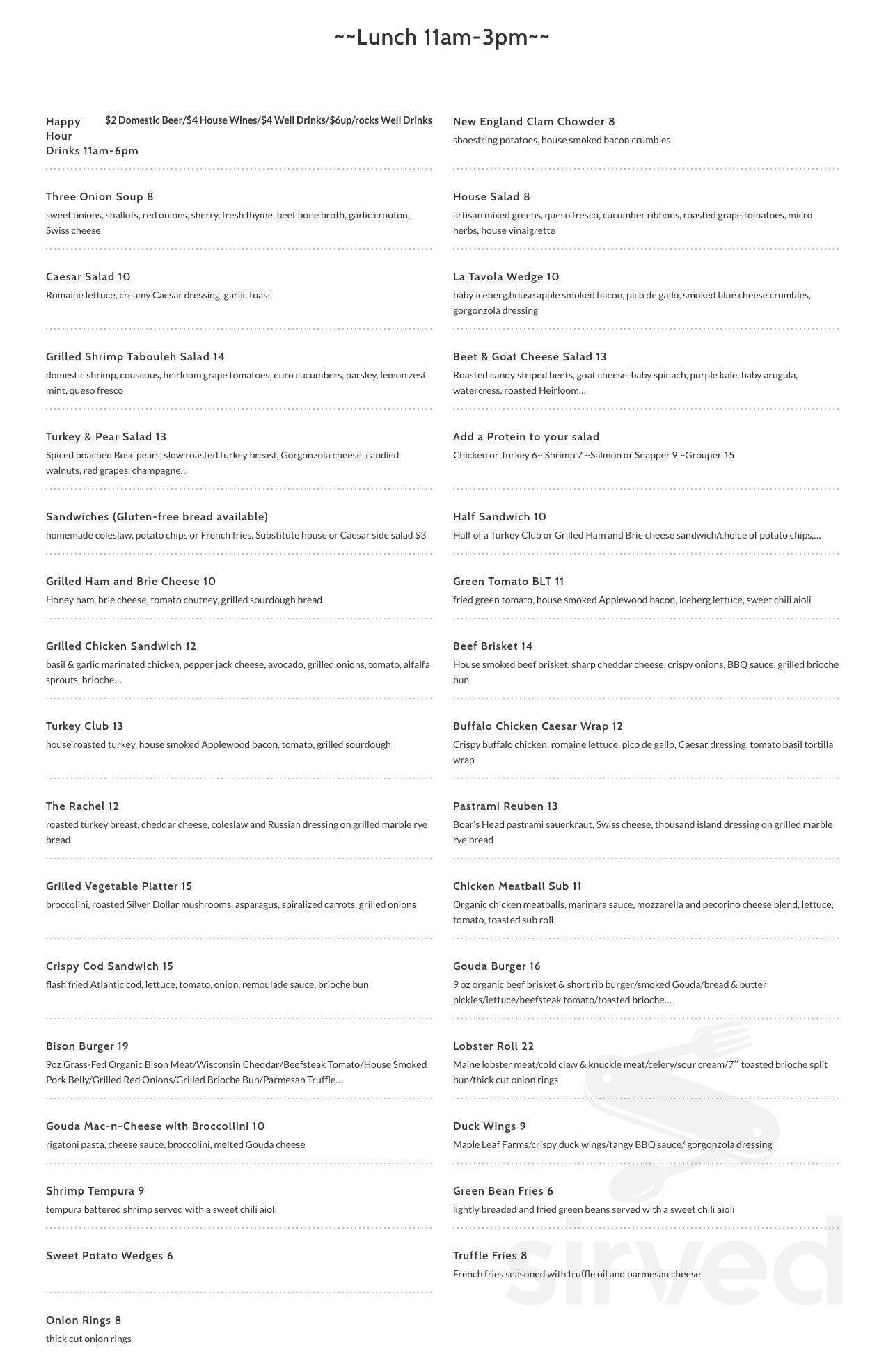 La Tavola Restaurant and Bar menu in Marco Island, Florida, USA