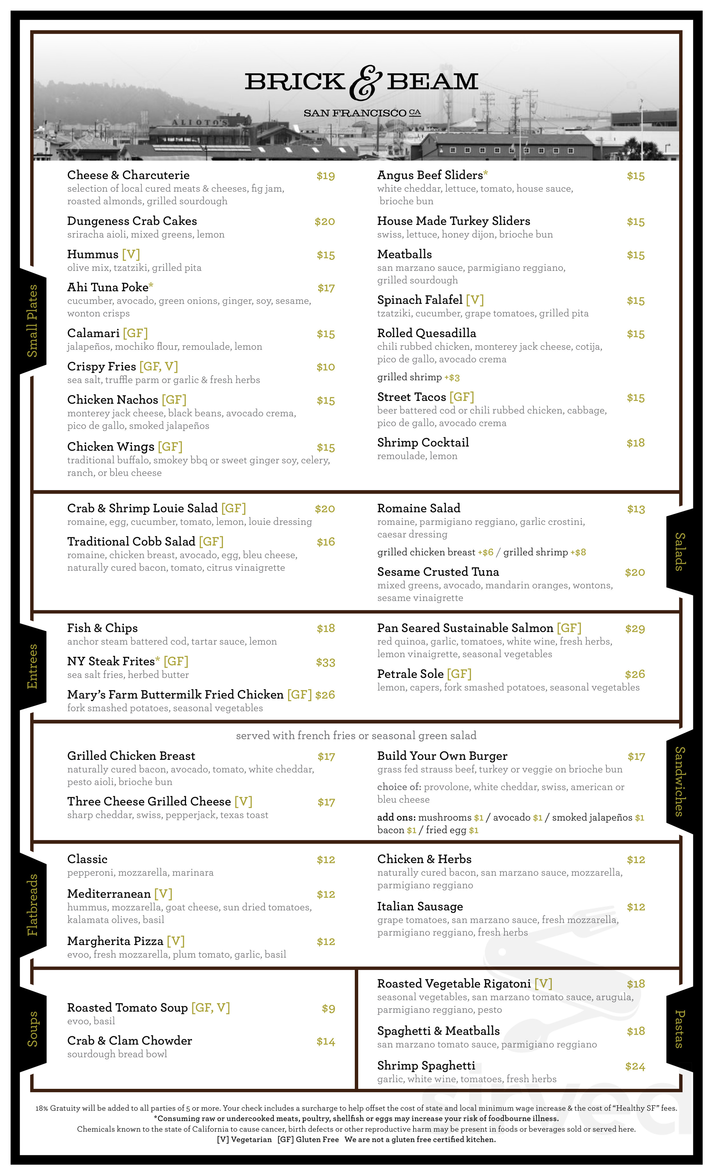 Menu for Brick & Beam in San Francisco, CA | Sirved