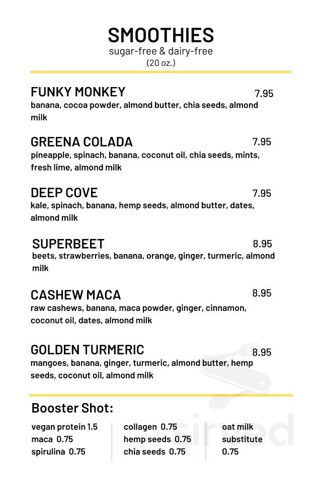 WELA menu in Vancouver, British Columbia, Canada