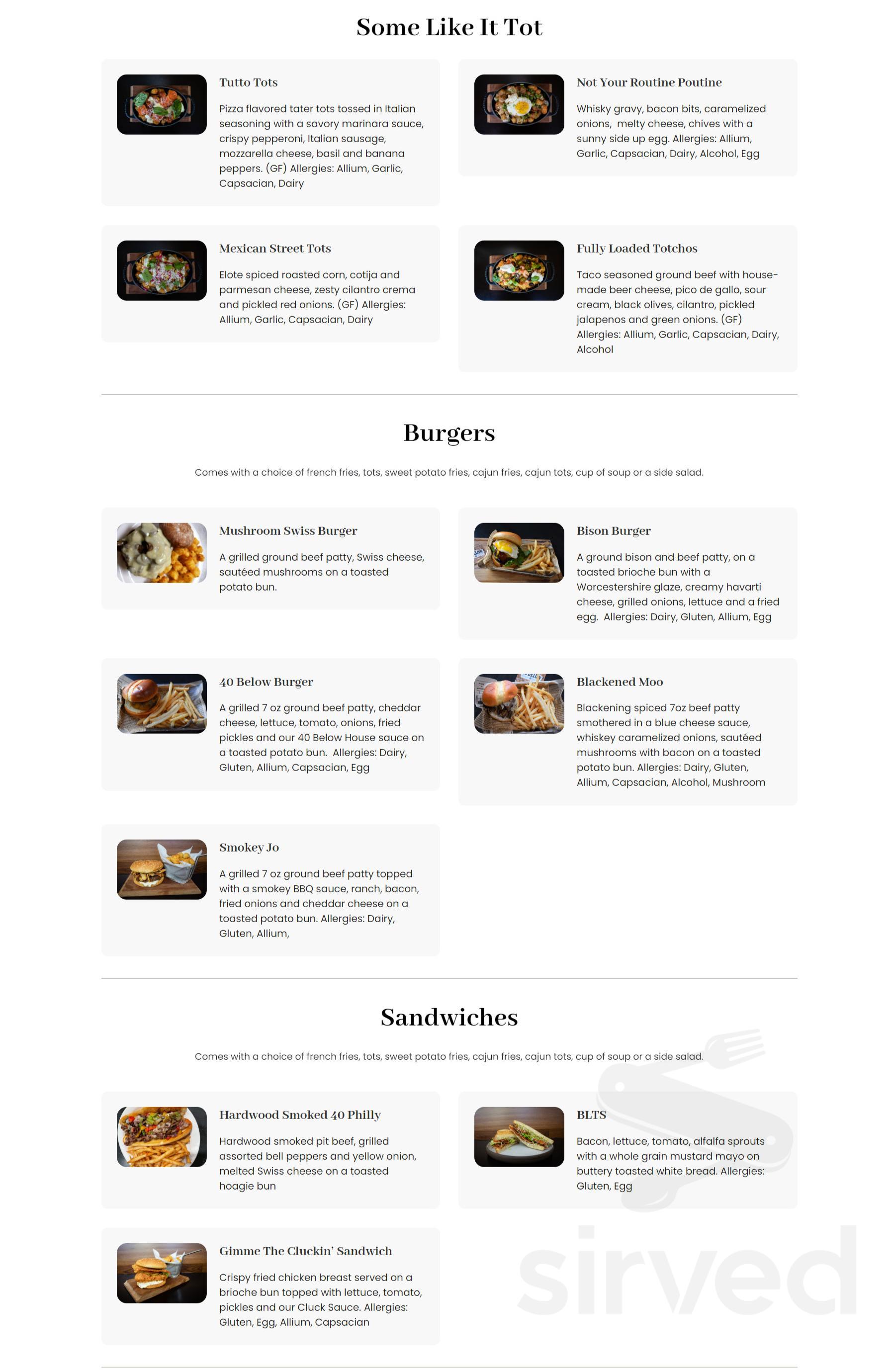 40 Below Public House menu in Havre, Montana, USA