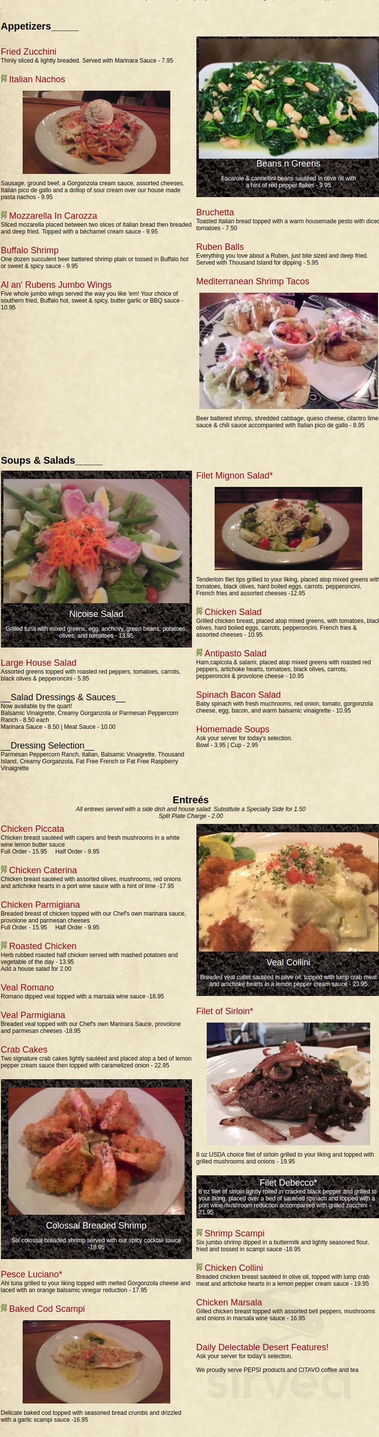 Menu for AL'an Ruben's Bar & Grill in Washington, PA | Sirved