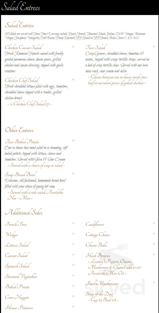 Signatures Supper Club menus in Northwood, Iowa, United States