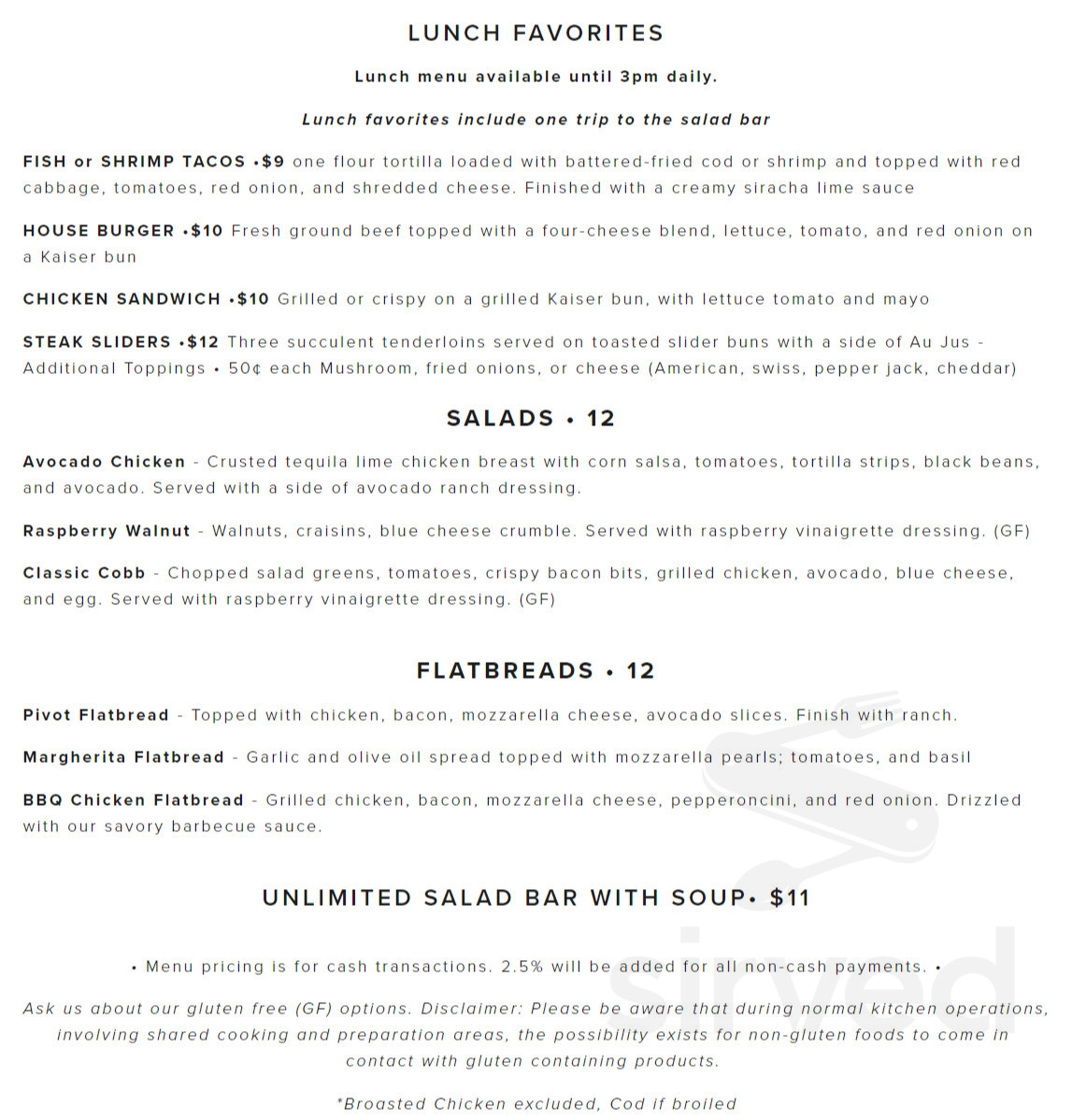 Swing Bridge Pub menu in La Crescent, Minnesota, USA
