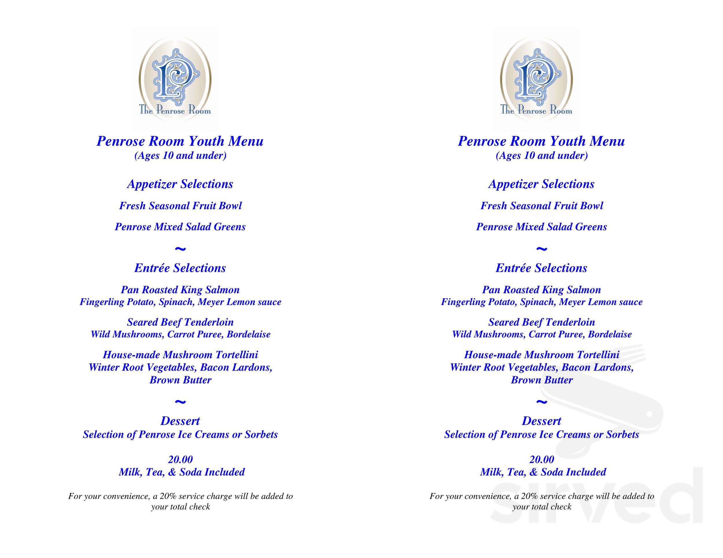 Penrose Room menu in Colorado Springs, Colorado, USA