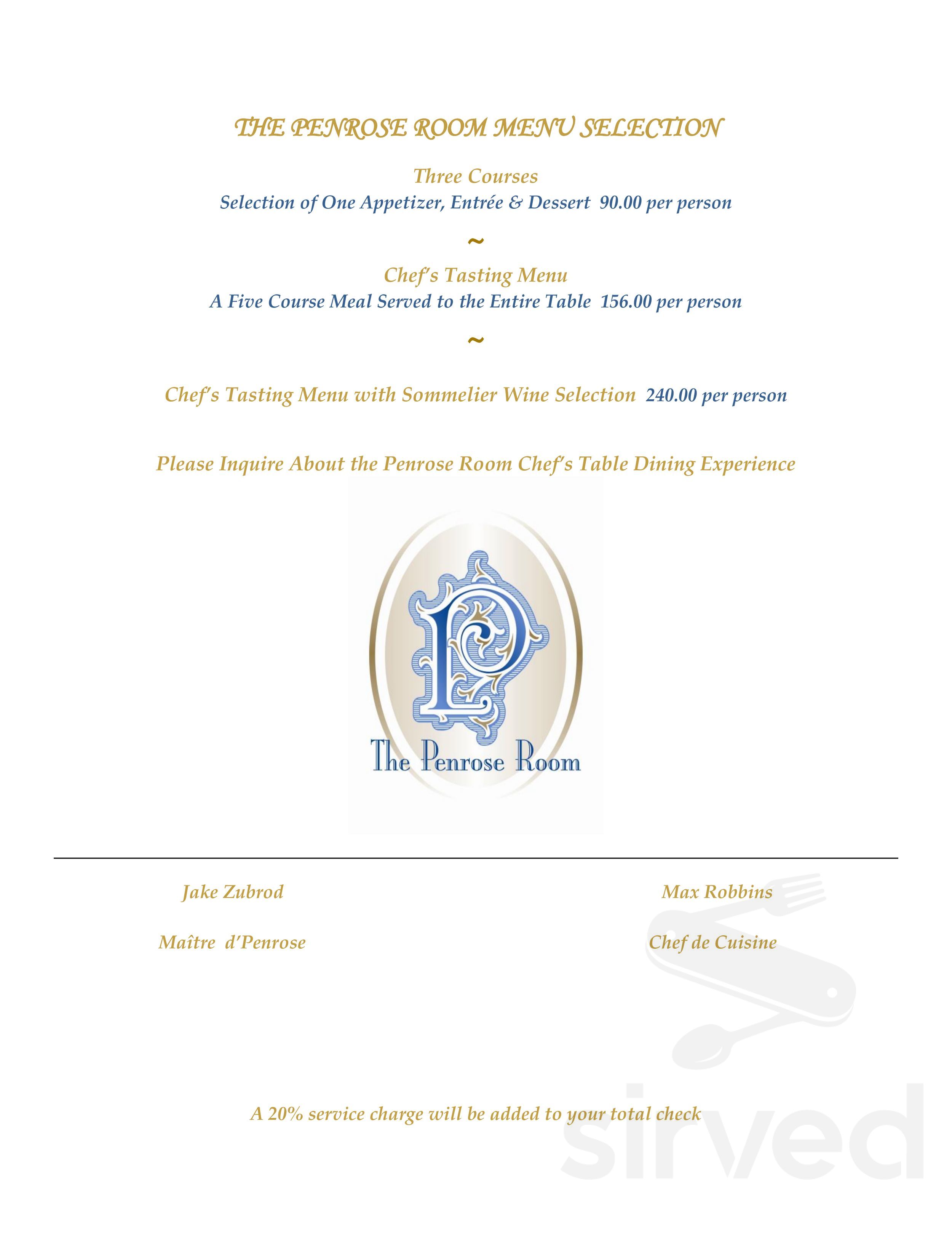 Penrose Room menu in Colorado Springs, Colorado, USA