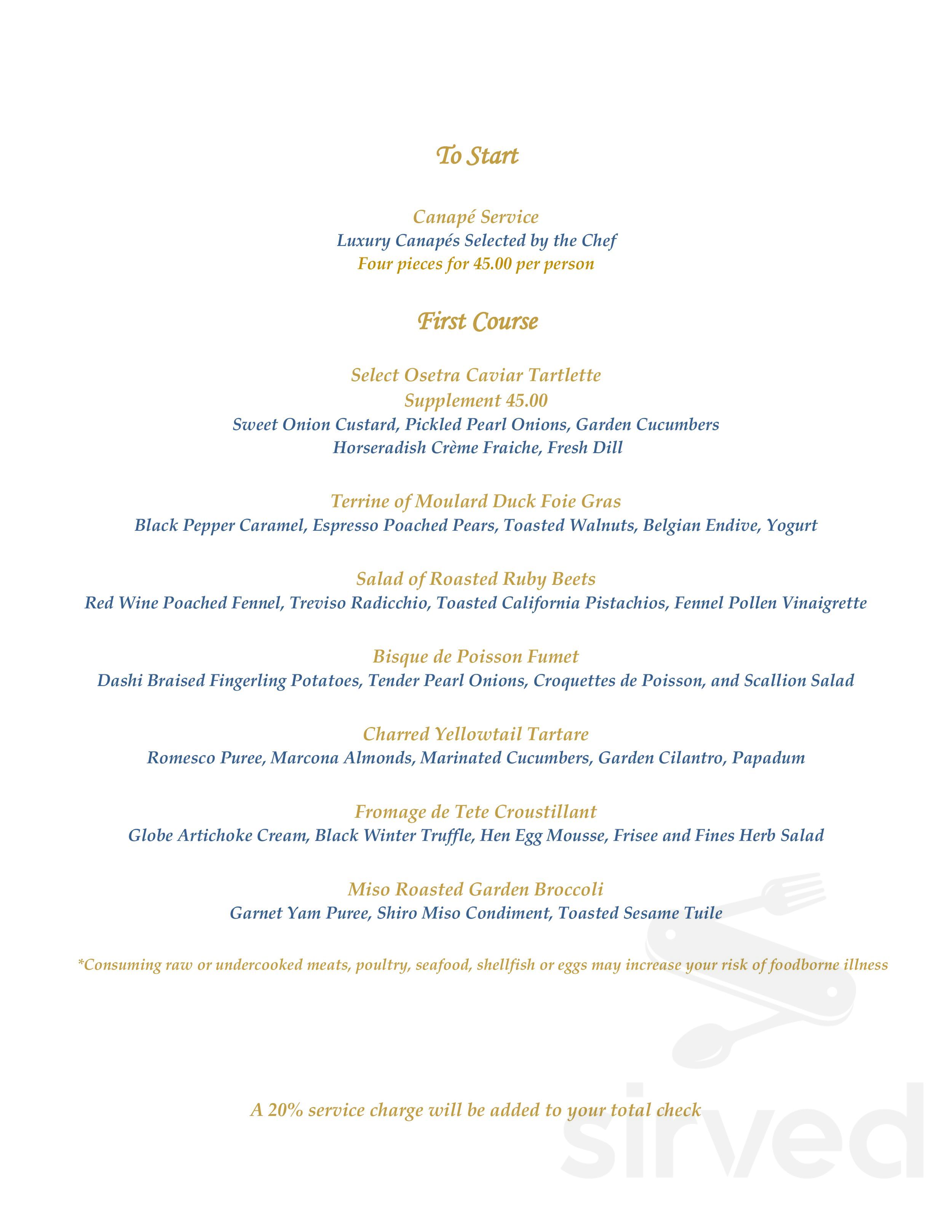 Penrose Room menu in Colorado Springs, Colorado, USA