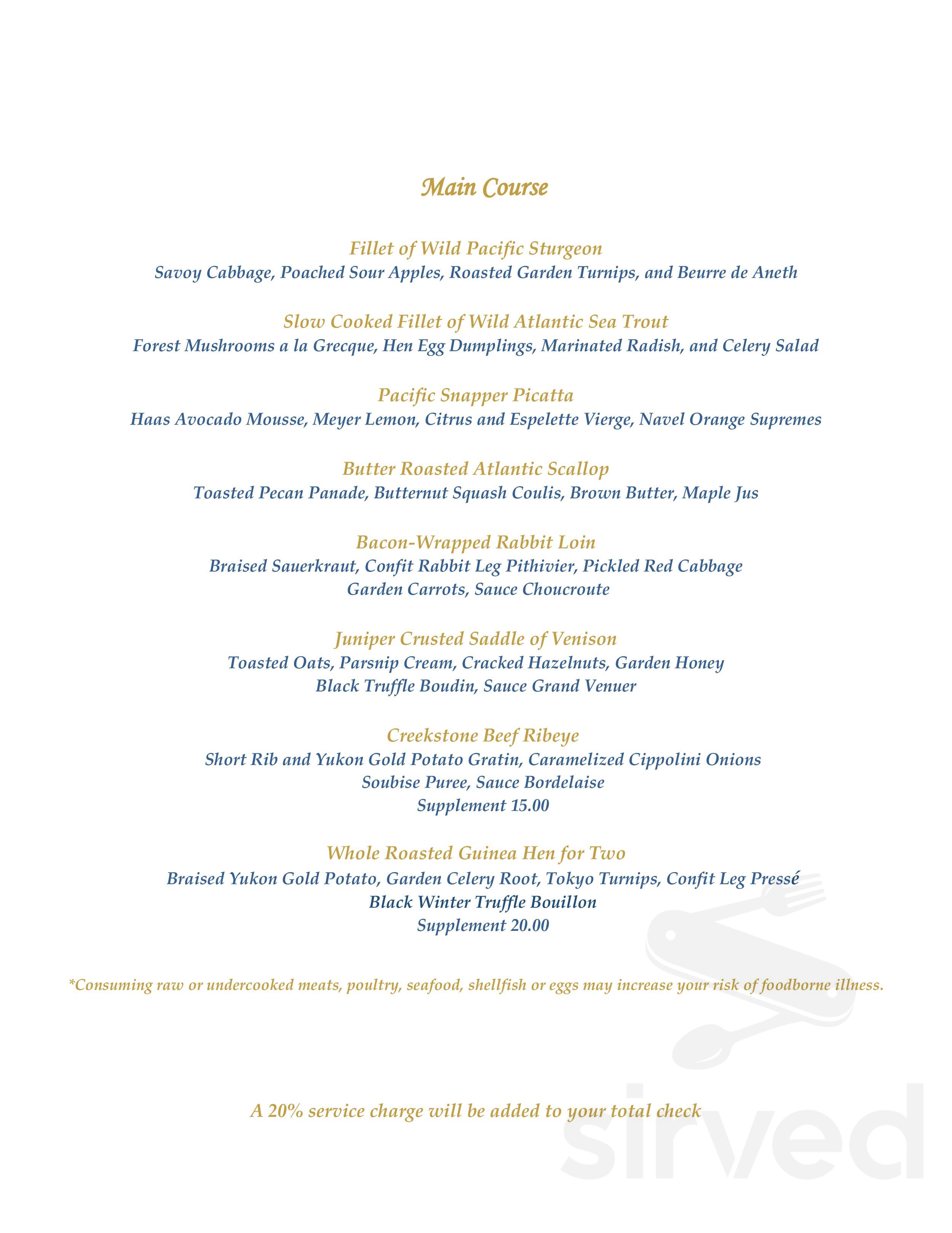 Penrose Room menus in Colorado Springs, Colorado, United States