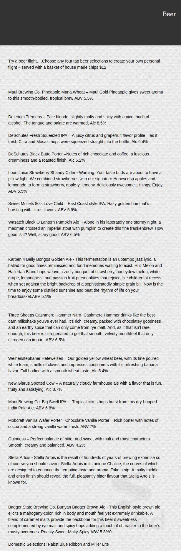 Menu for Kim's Gourmet Pub in Oconomowoc, WI | Sirved