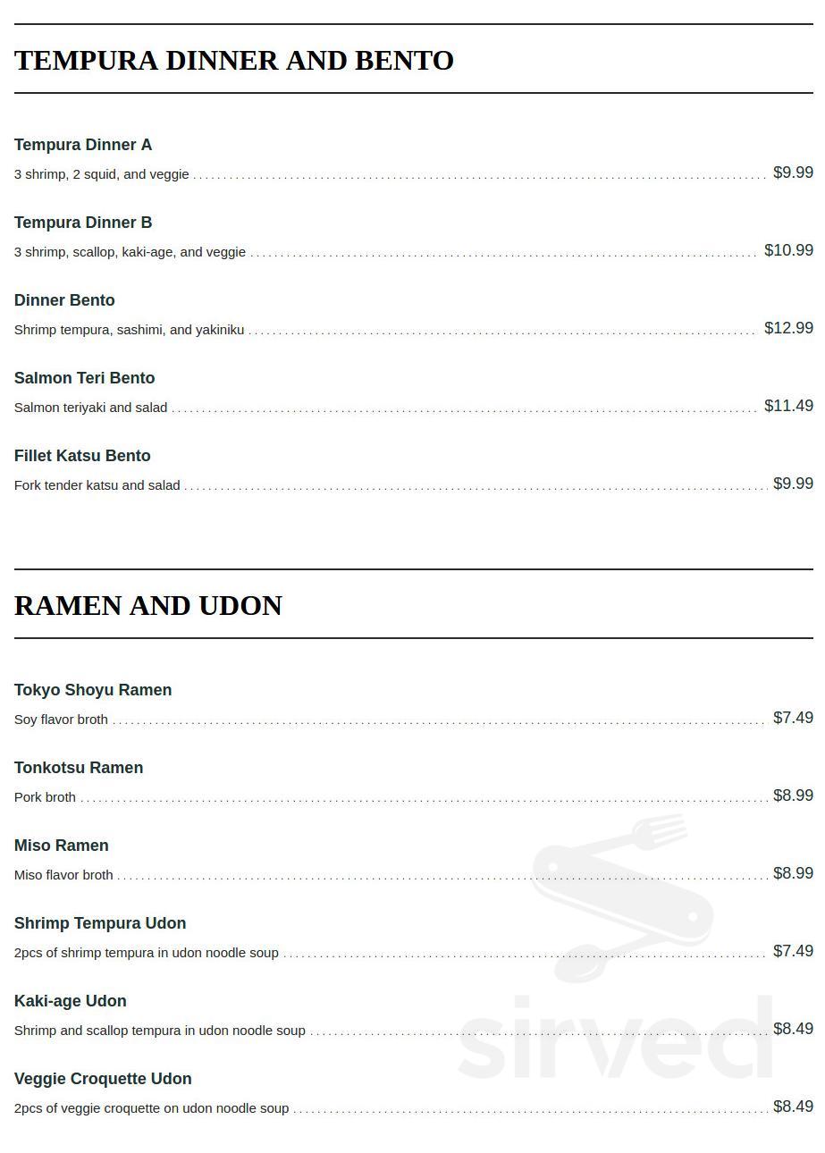 Cafe Kubo's Sushi menu in Houston, Texas, USA