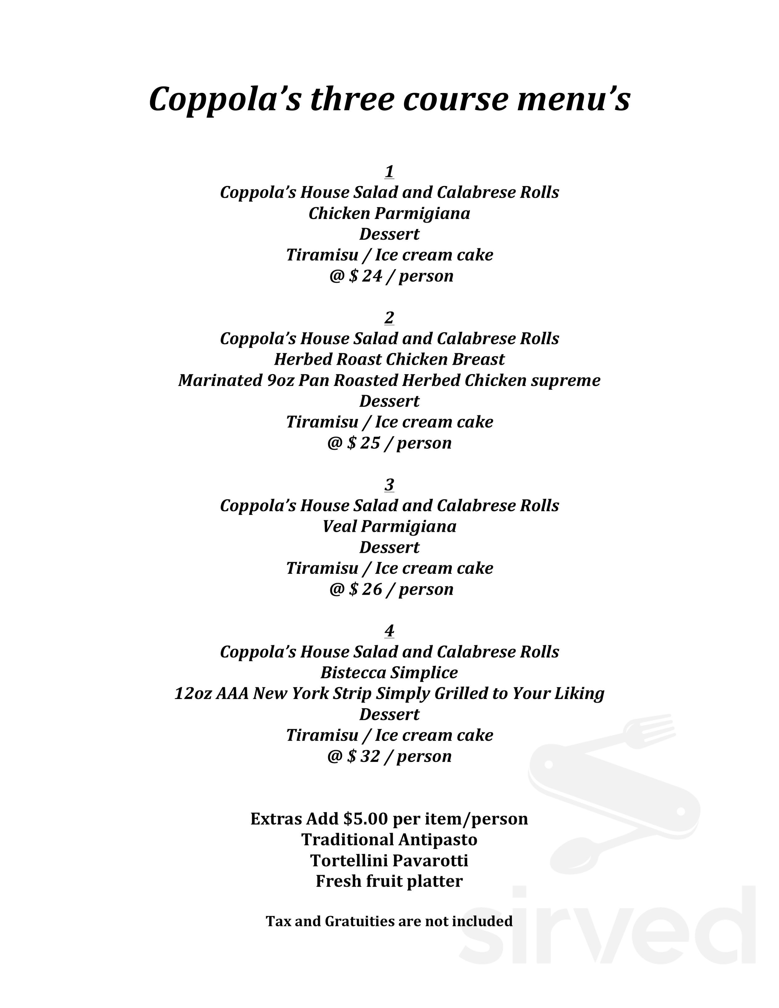 Coppola's Ristorante & Banquet Facility menu in St. Catharines, Ontario ...