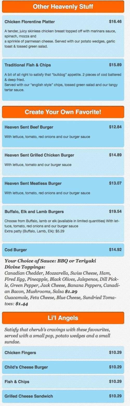 Burger Heaven Restaurant menu in New Westminster, British Columbia, Canada