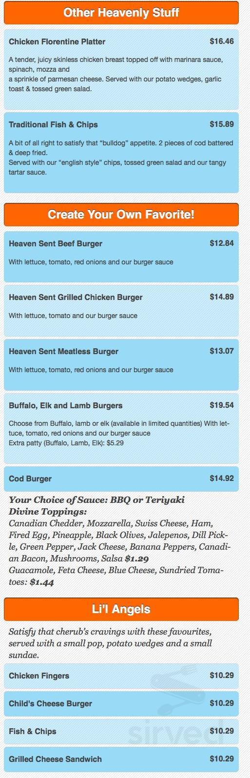 Burger Heaven Restaurant menus in New Westminster, British Columbia, Canada