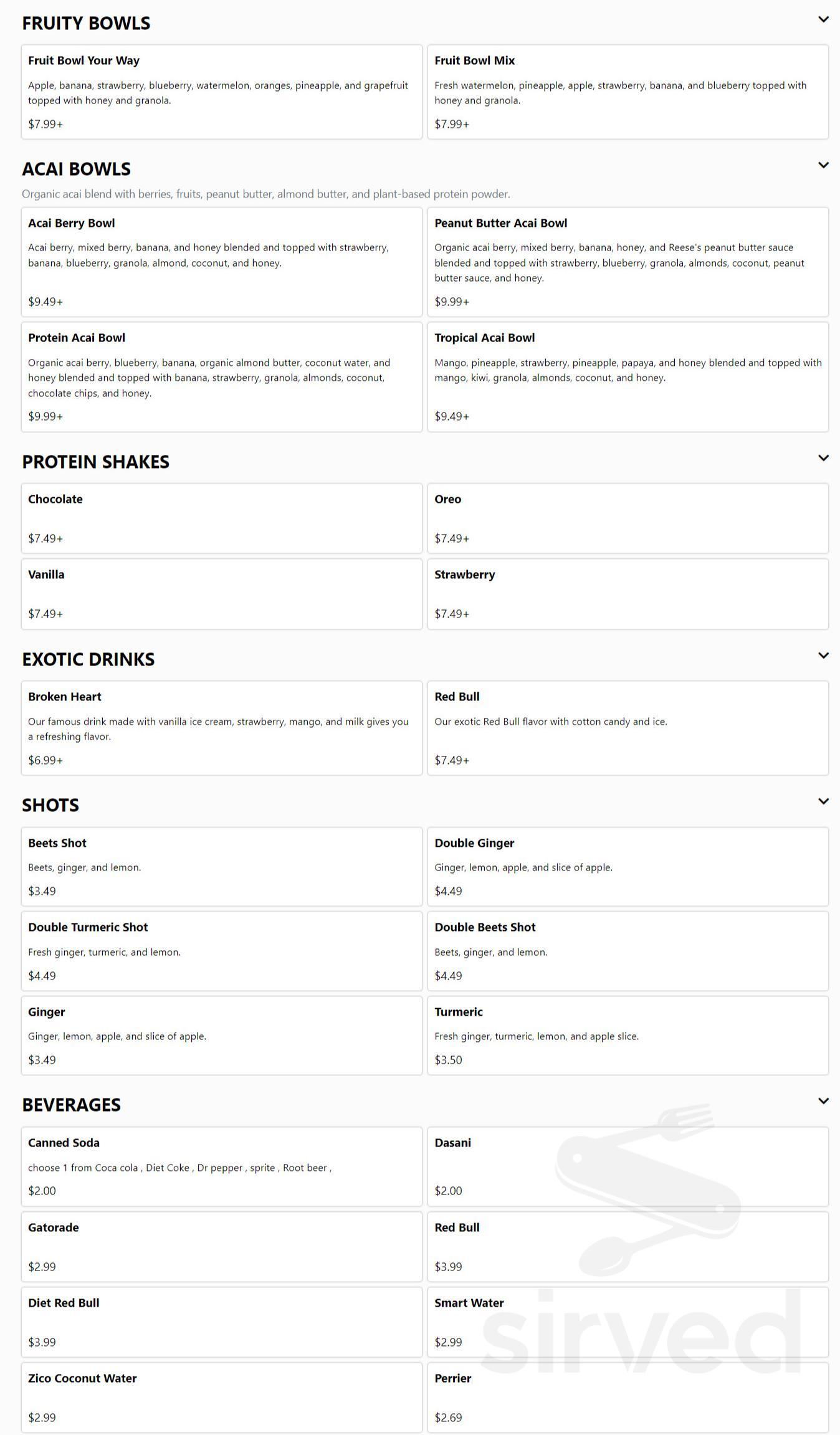 Scoop & Juice menu in Anaheim, California, USA