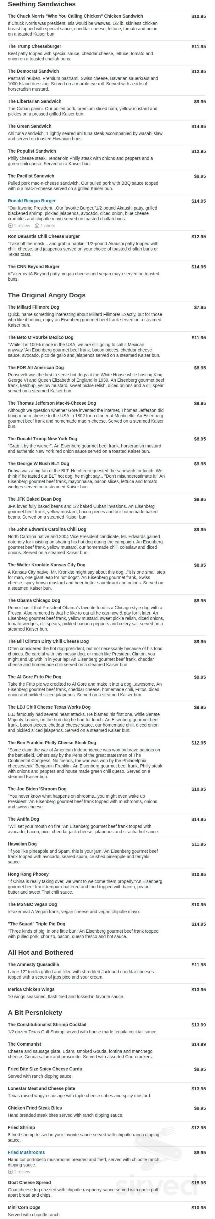 The Angry Elephant - Bryan menu in Bryan, Texas, USA