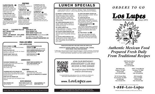 Los Lupes Grand Prairie menu in Grand Prairie, Texas, USA