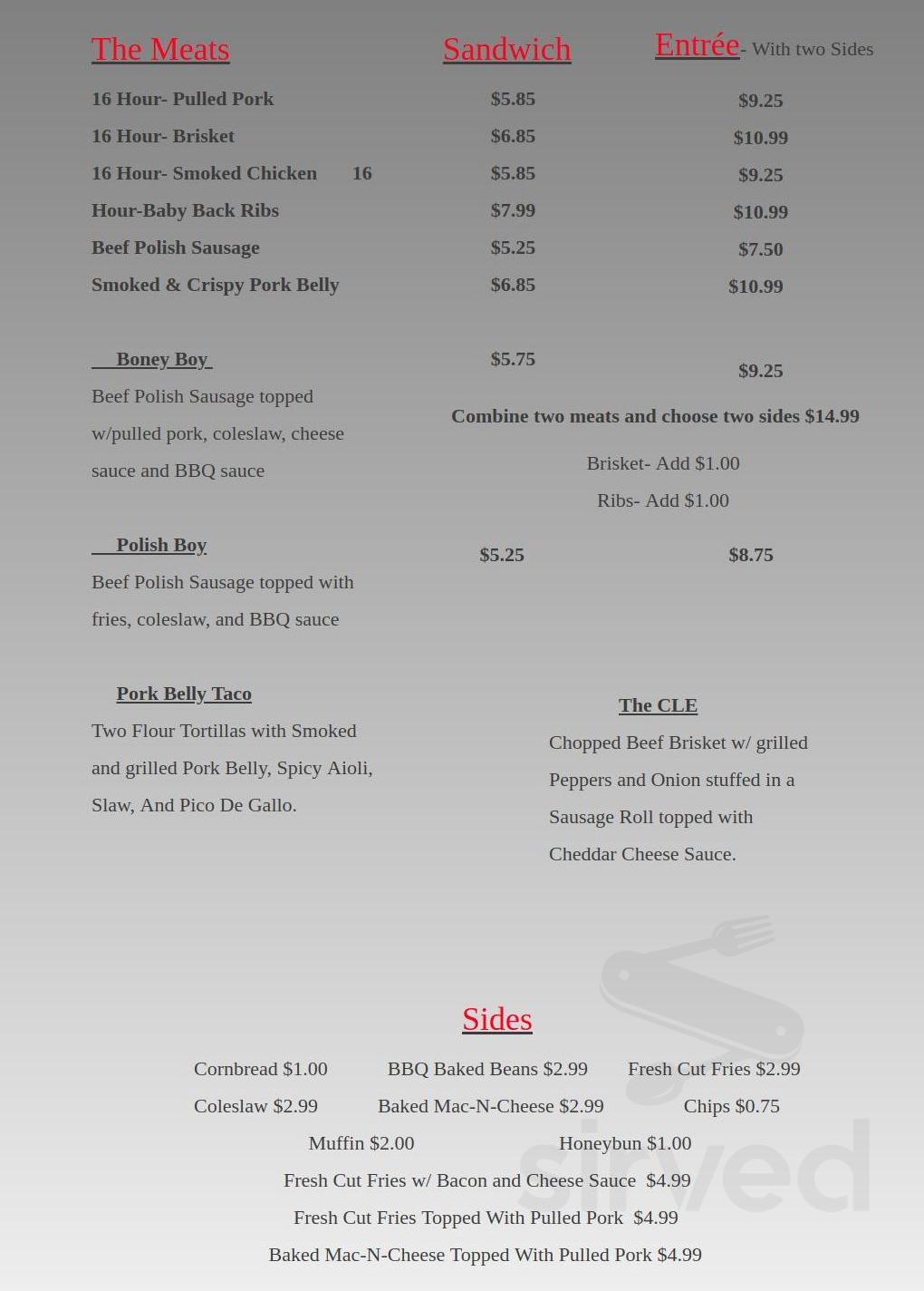 Menu - Cleveland OH's Boney Fingers BBQ | Sirved