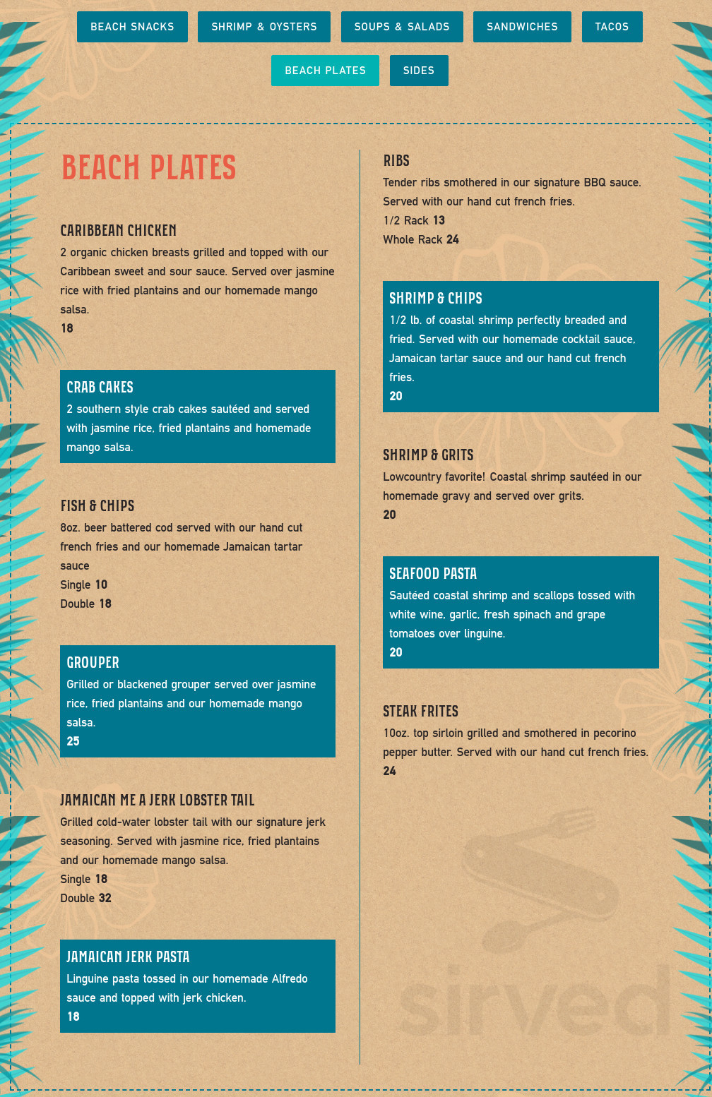 The Sandbar menu in Hilton Head Island, South Carolina, USA