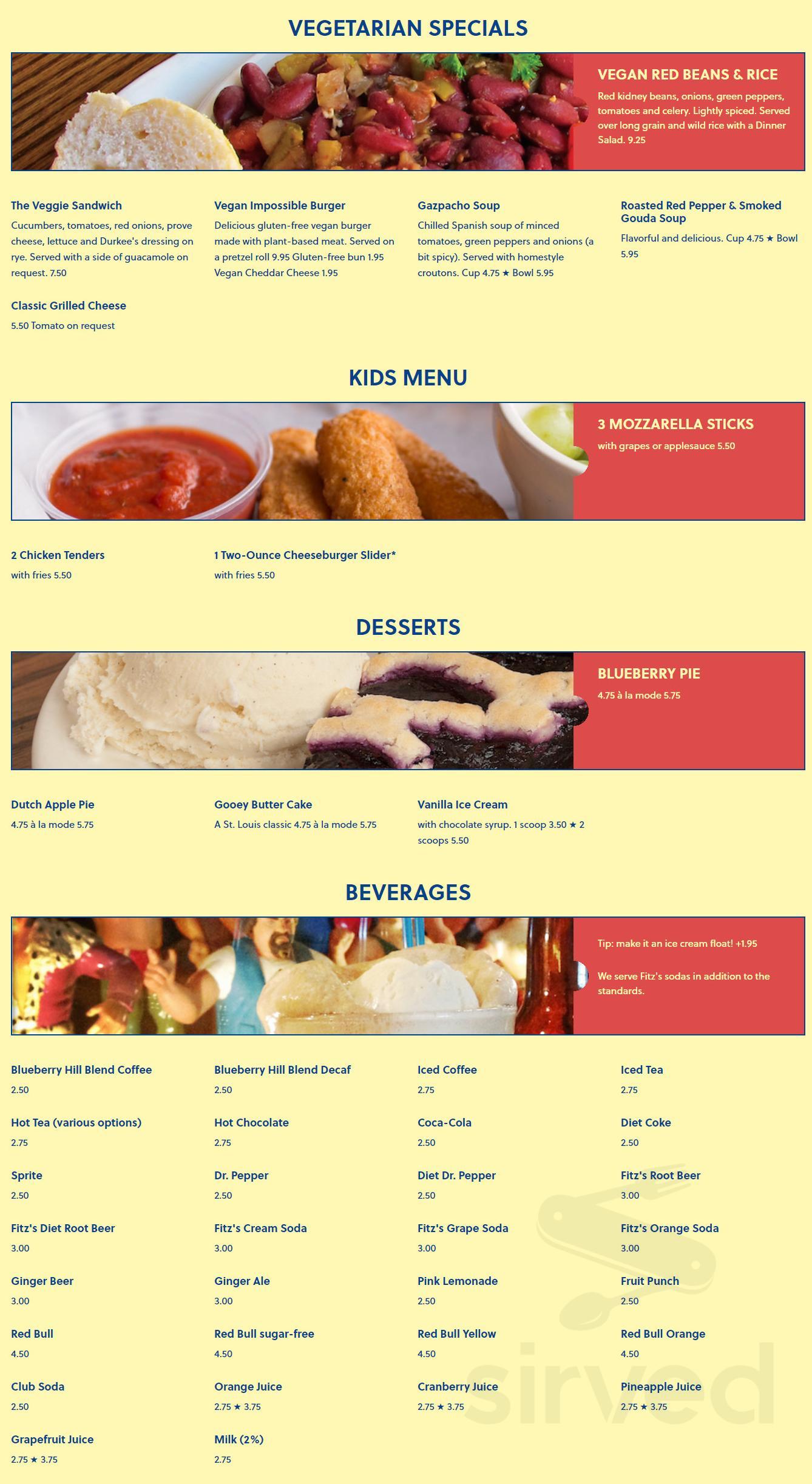 Blueberry Hill menu in St. Louis, Missouri, USA