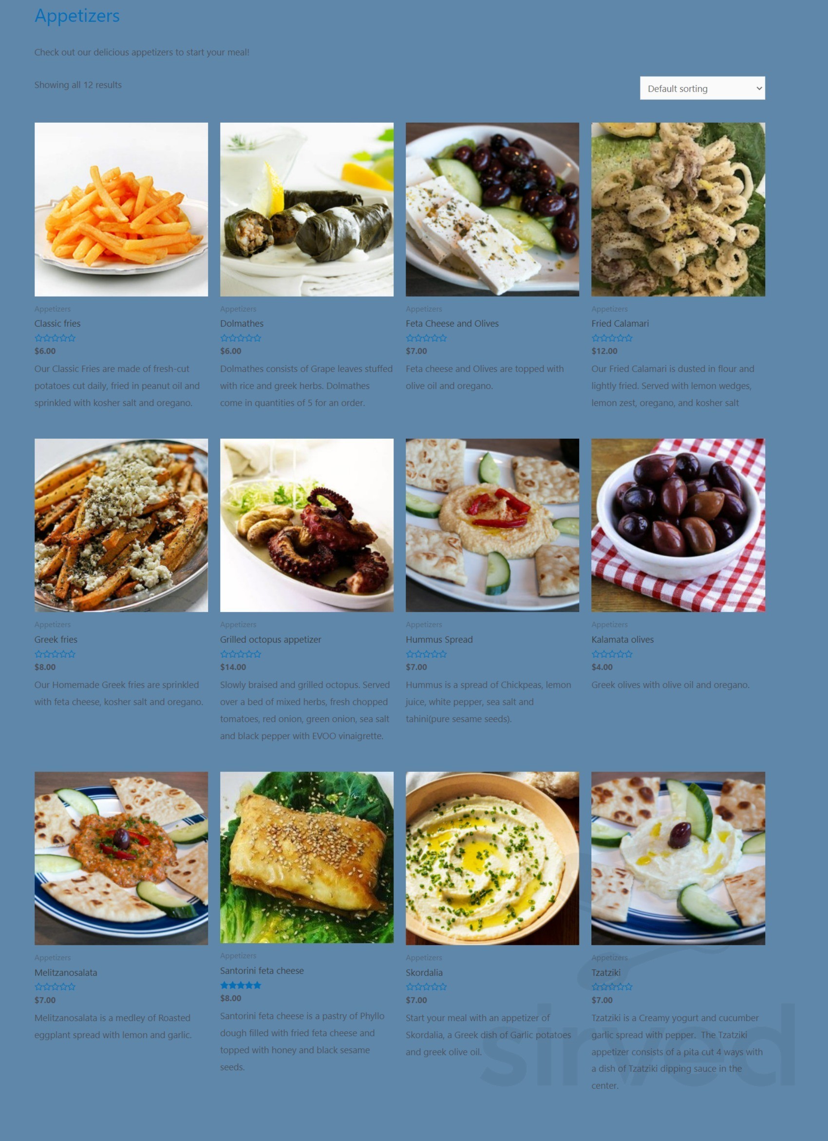 Santorini Greek Cafe menu in Tucson, Arizona, USA