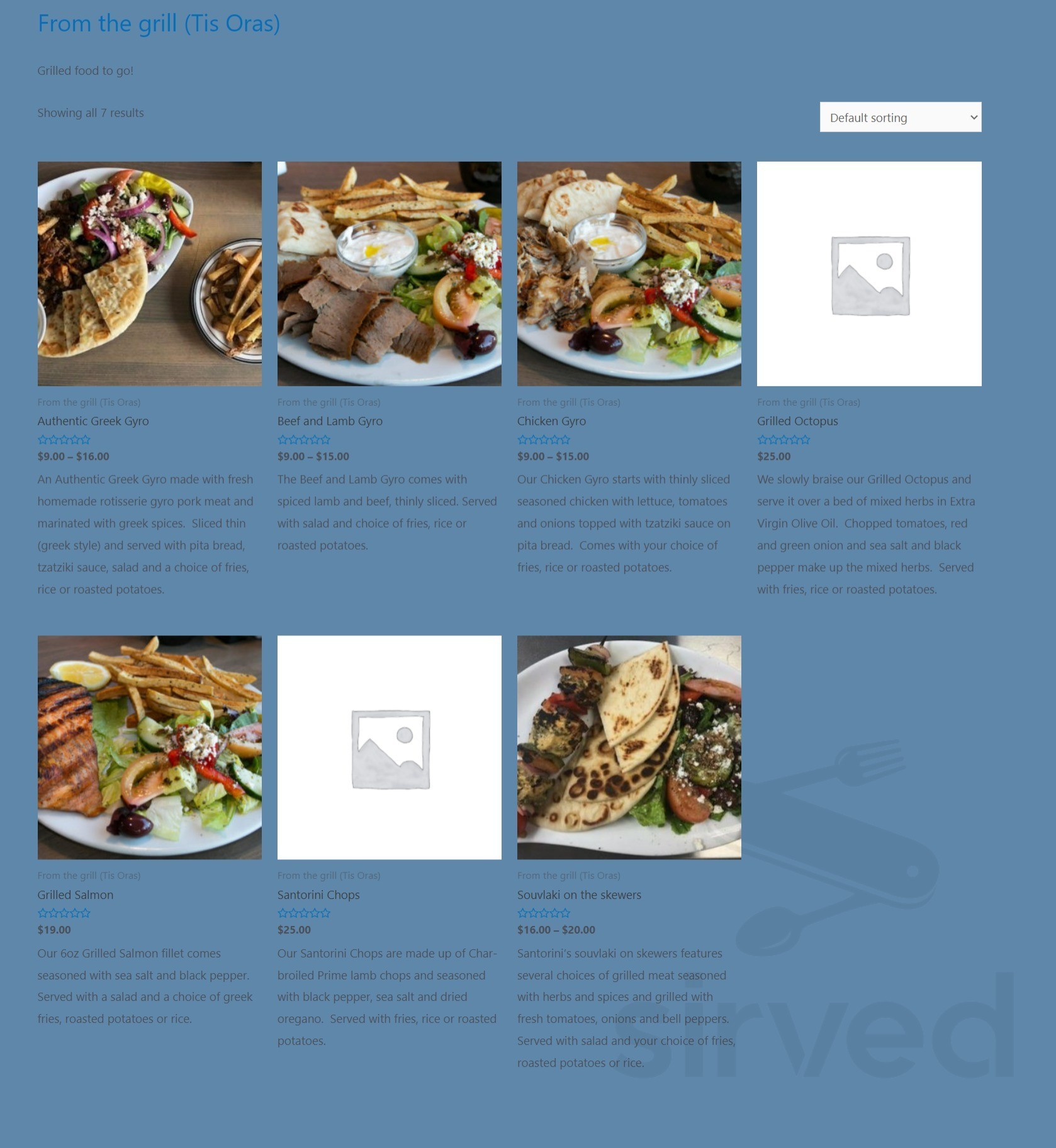 Santorini Greek Cafe menu in Tucson, Arizona, USA