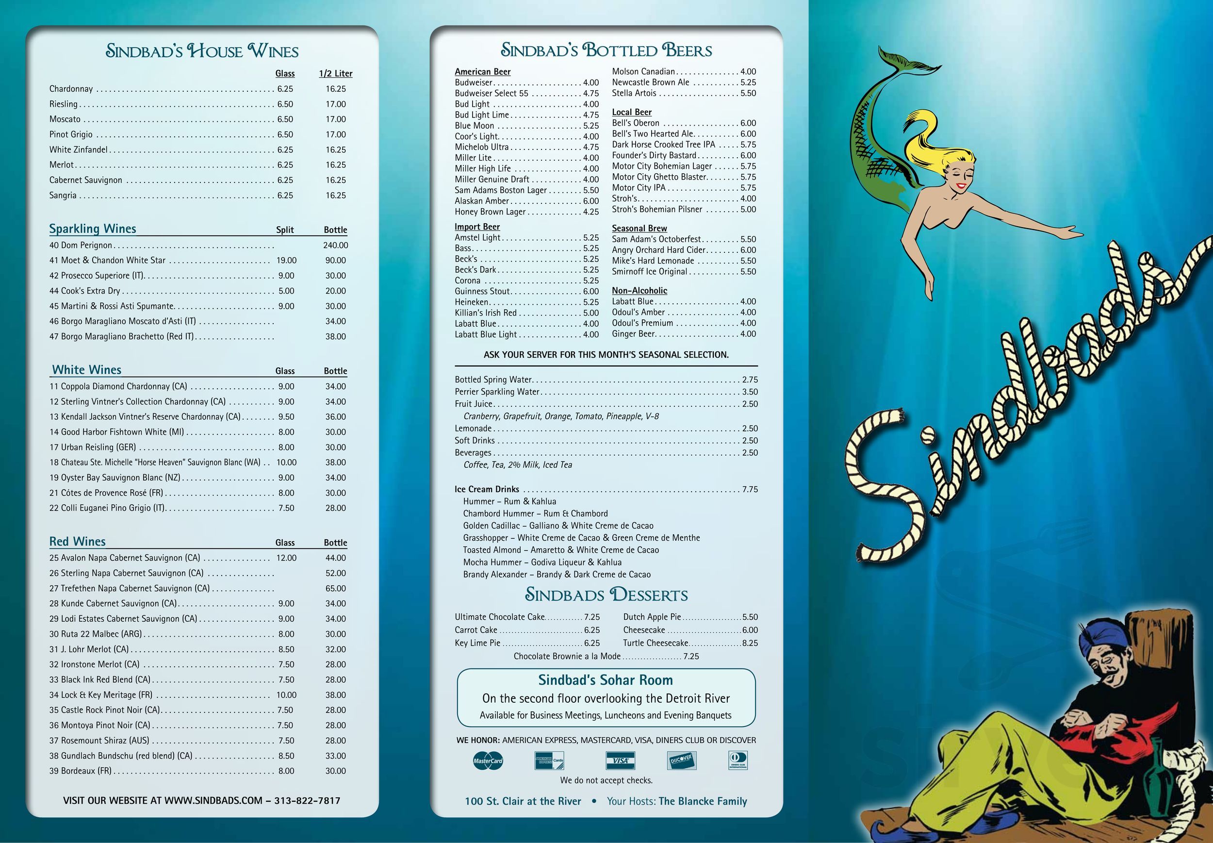 Sindbad's Restaurant and Marina menu in Detroit, Michigan, USA