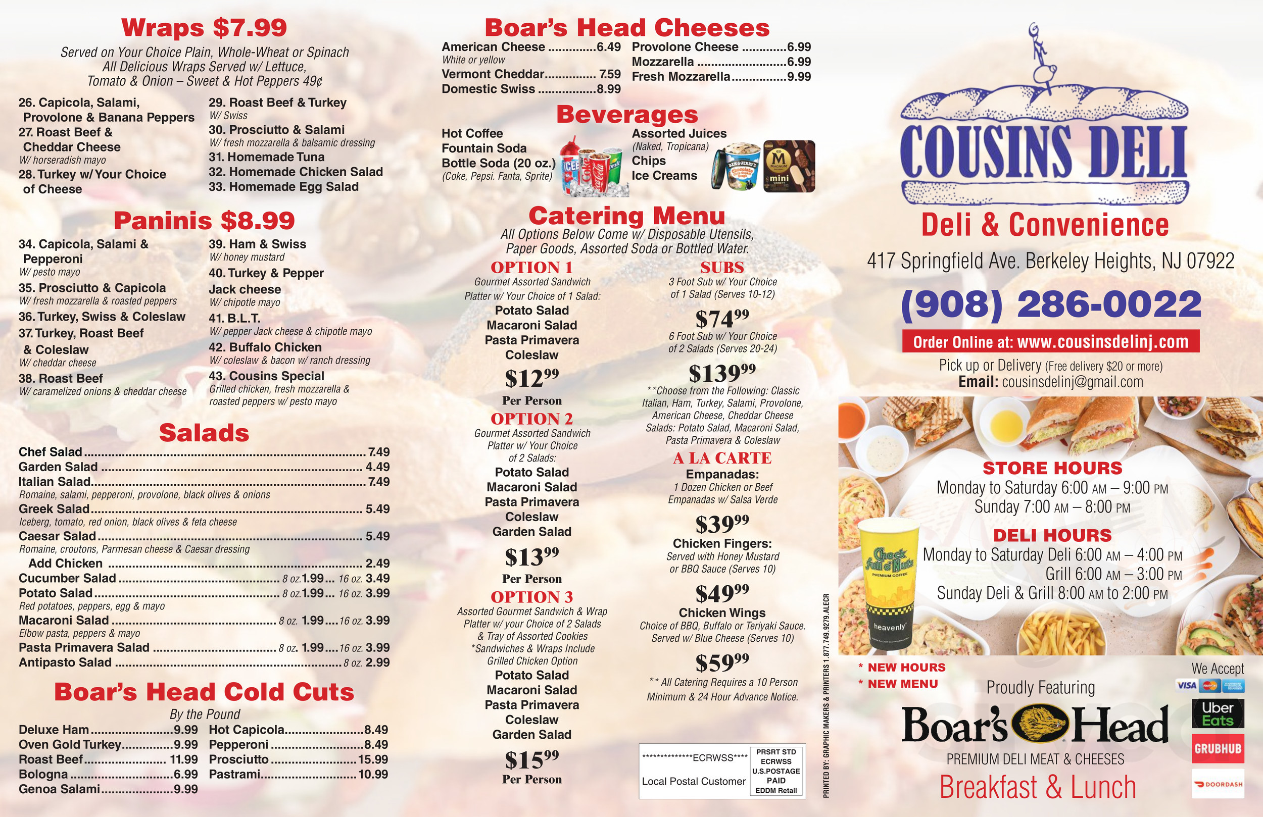 Cousins Deli and Convenience menu in Berkeley Heights, New Jersey, USA
