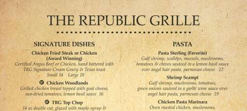 The Republic Grille Menu - Spring, Texas | Sirved