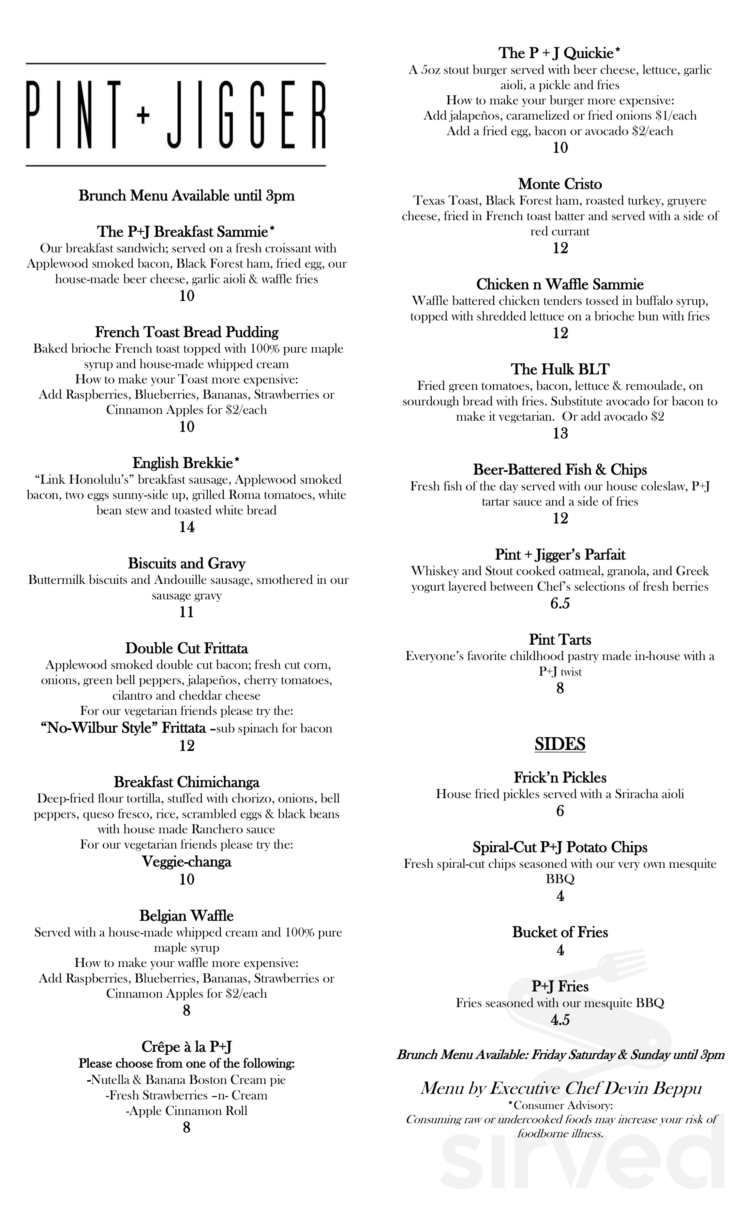 Pint and Jigger menu in Honolulu, Hawaii, USA