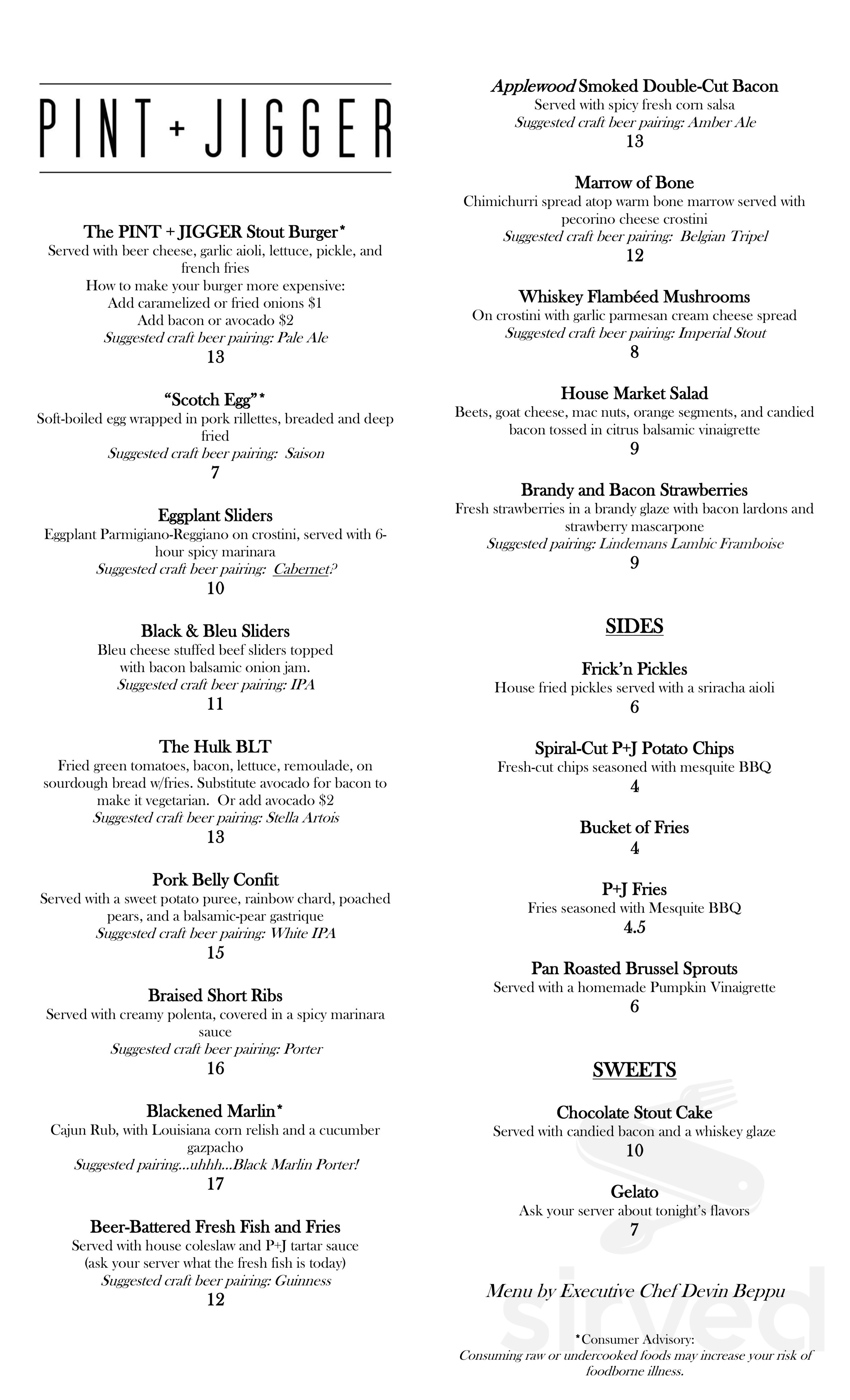 Pint and Jigger menu in Honolulu, Hawaii, USA