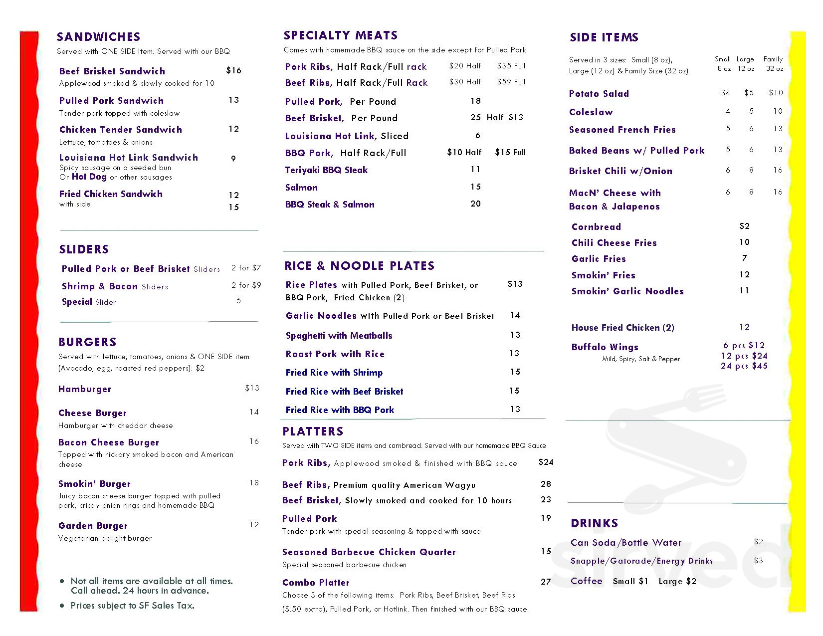 Smokin' Warehouse Barbecue menu in San Francisco, California, USA