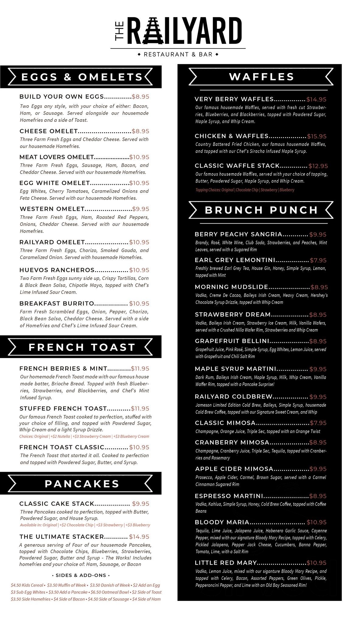 The Railyard Restaurant & Bar menu in Scranton, Pennsylvania, USA