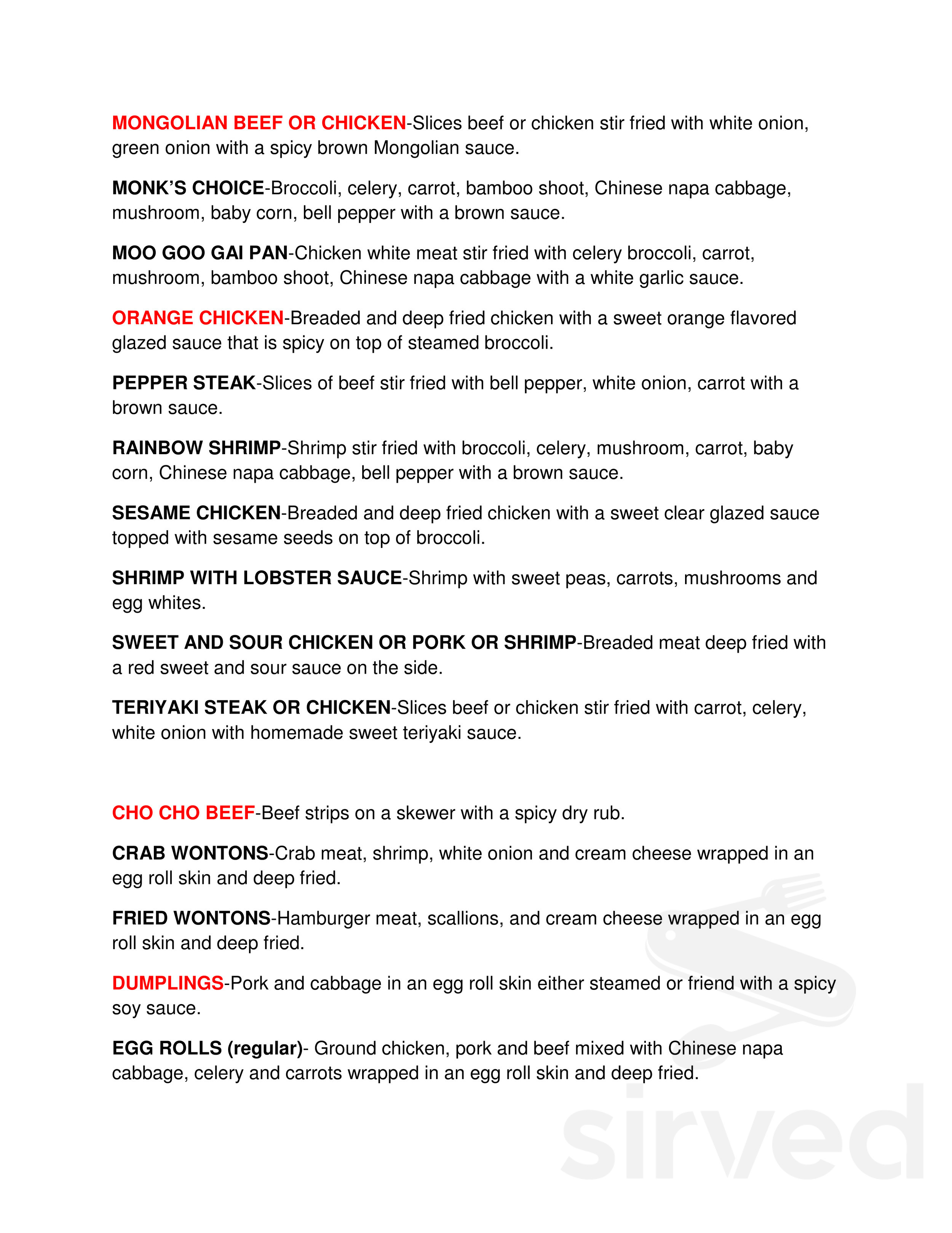 Egg Roll Express menu in Elgin, South Carolina, USA